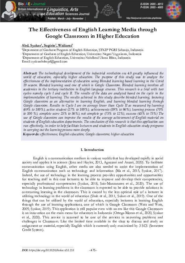 (PDF) The Effectiveness of English Learning Media through Google ...