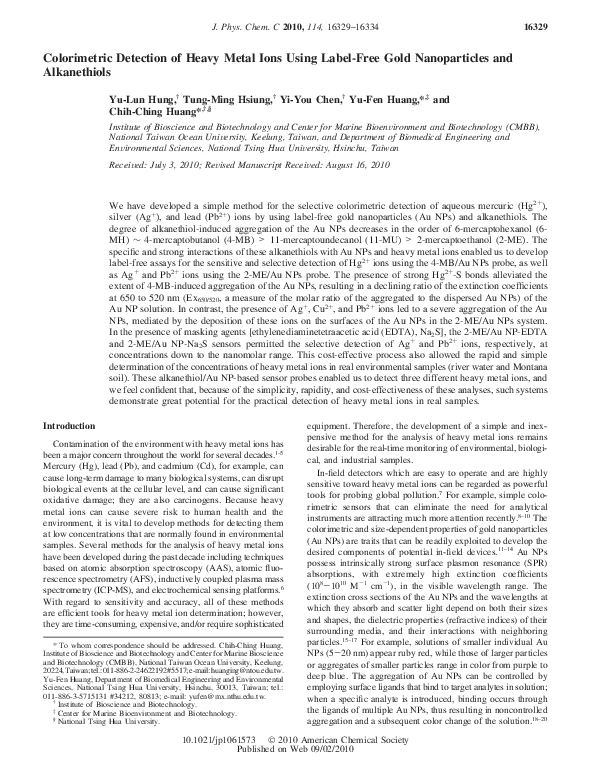 (PDF) Colorimetric Detection of Heavy Metal Ions Using Label-Free Gold ...