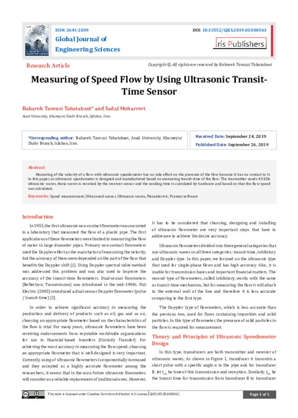(PDF) Measuring of Speed Flow by Using Ultrasonic Transit- Time Sensor