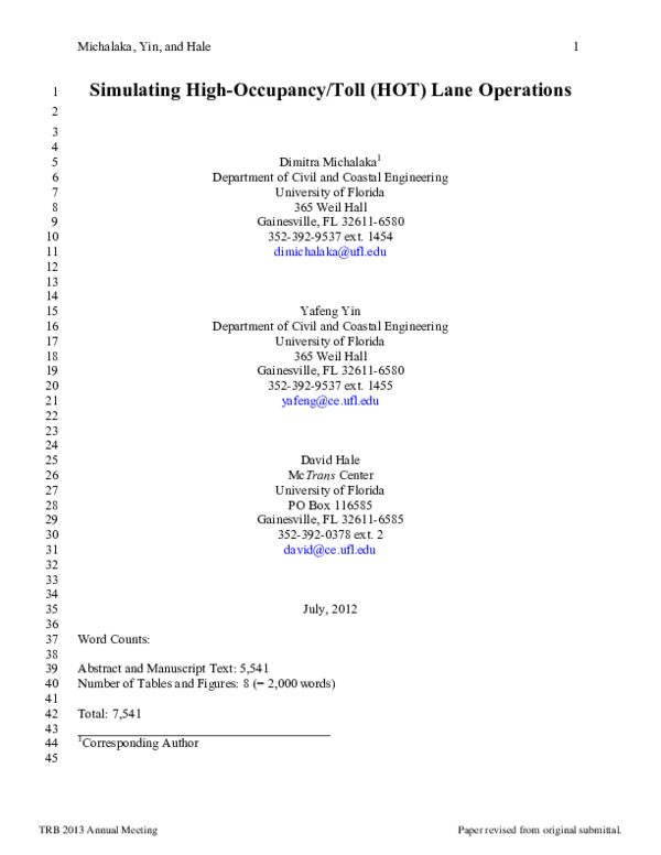 (PDF) Simulating High-Occupancy Toll Lane Operations