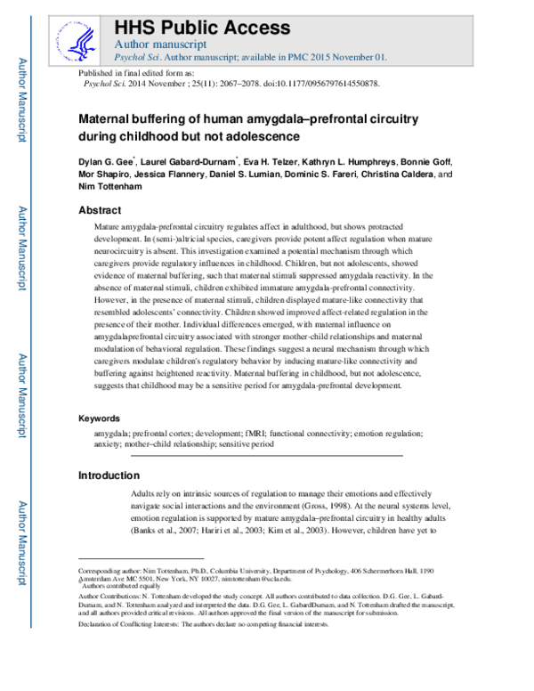(PDF) Maternal Buffering Affects Amygdala Circuitry