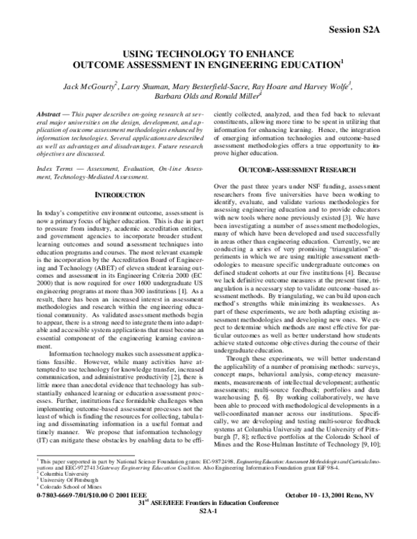 (PDF) Using technology to enhance outcome assessment in engineering ...