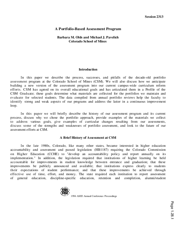 (PDF) A Portfolio Based Assessment Program