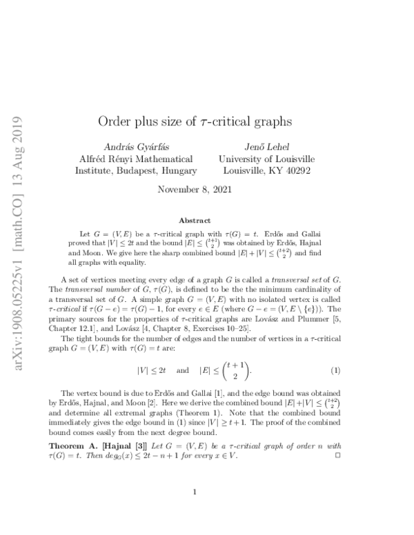 (PDF) Order plus size of τ‐critical graphs