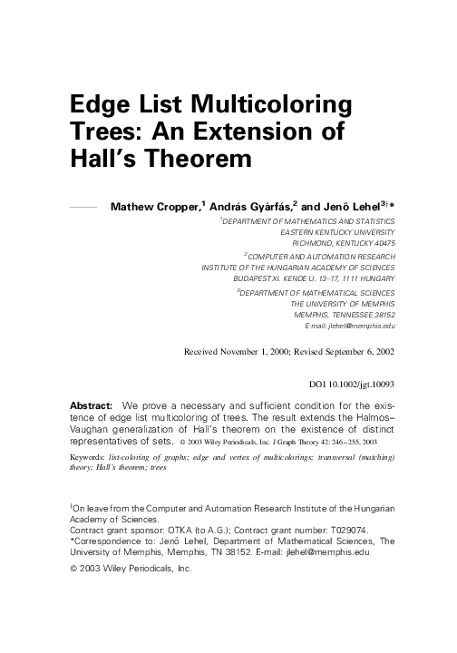 (PDF) Edge list multicoloring trees: An extension of Hall's theorem