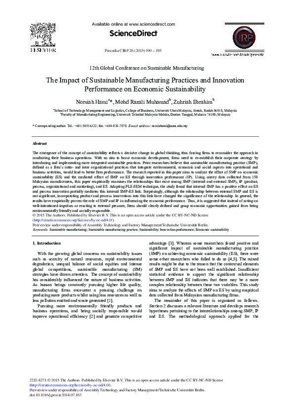 (PDF) The impact of sustainable manufacturing practices on sustainability performance