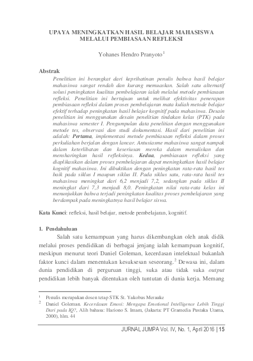 (PDF) Upaya Meningkatkan Hasil Belajar Mahasiswa Melalui Pembiasaan Refleksi