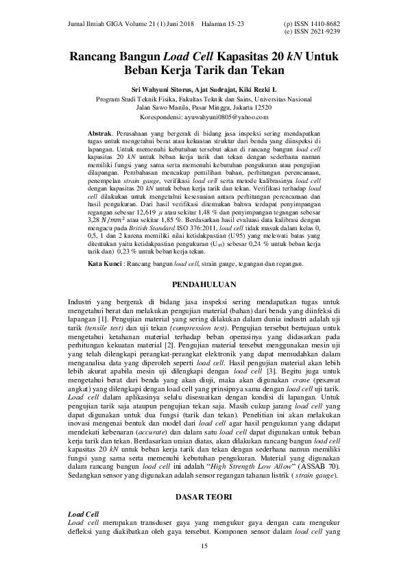 (PDF) Rancang Bangun Load Cell Kapasitas 20 kN Untuk Beban Kerja Tarik ...