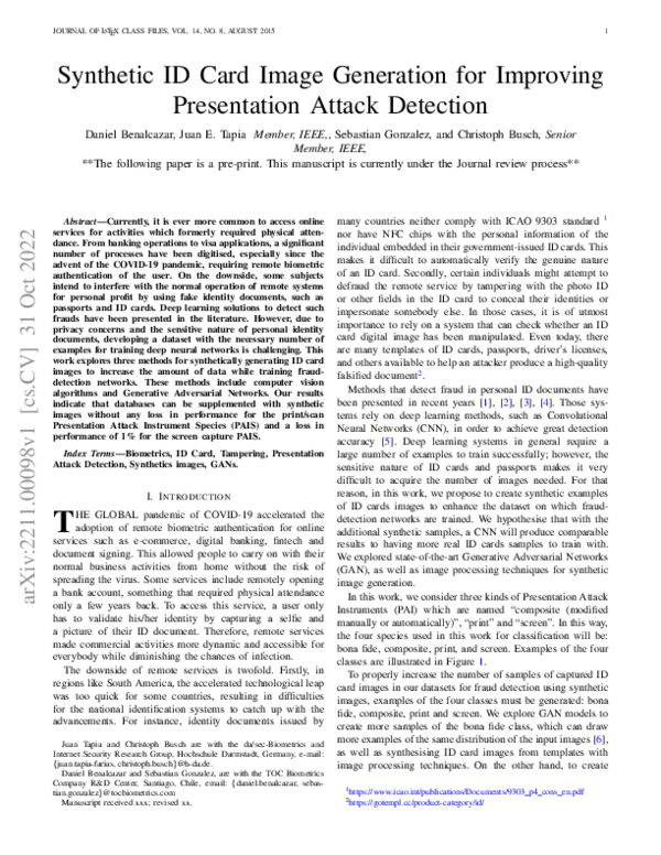 (PDF) Synthetic ID Card Image Generation for Improving Presentation ...
