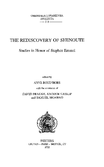 (PDF) Shenoute's Illness, in Rediscovery of Shenoute