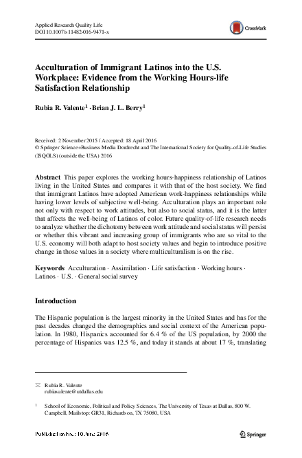 (PDF) Acculturation of Immigrant Latinos into the U.S. Workplace ...
