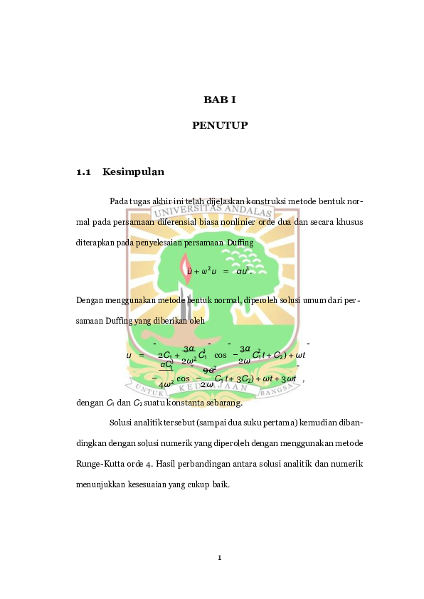 (PDF) Metode Bentuk Normal Pada Penyelesaian Persamaan Duffing