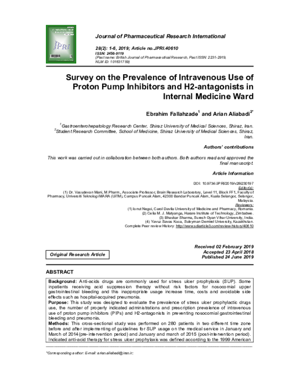 (PDF) Survey on the Prevalence of Intravenous Use of Proton Pump ...