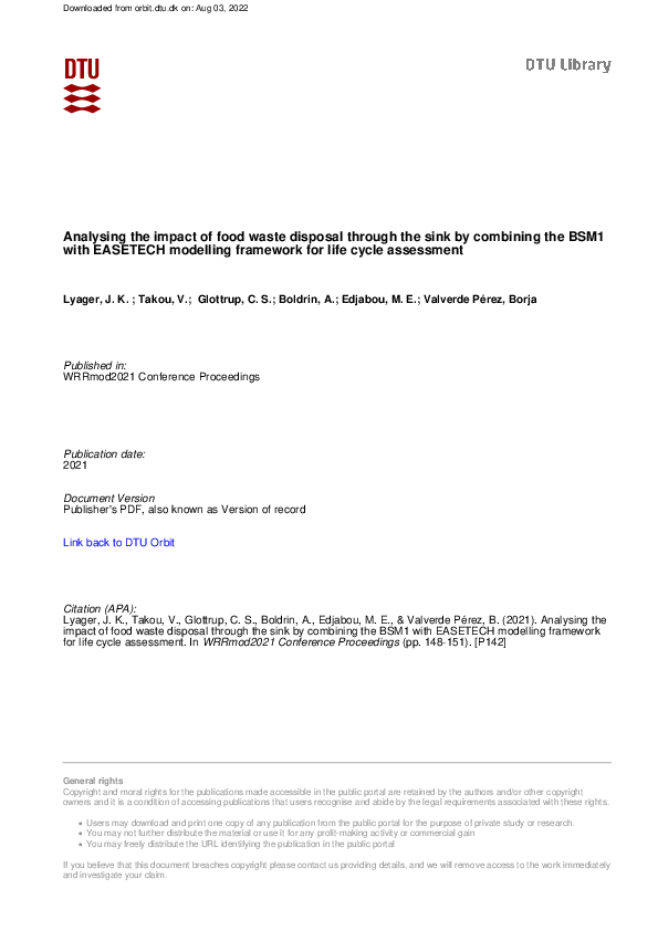 (PDF) Analysing the impact of food waste disposal through the sink by combining the BSM1 with ...