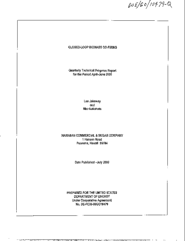 (PDF) Closed-Loop Biomass Co-Firing. Quarterly Technical Progress ...