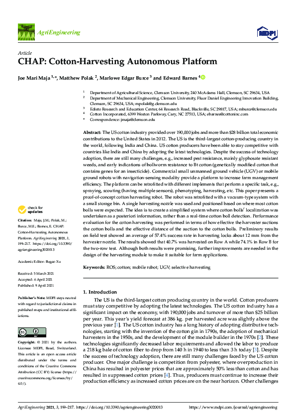 (PDF) CHAP: Cotton-Harvesting Autonomous Platform