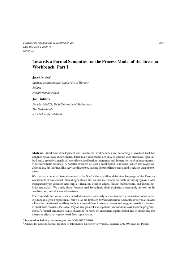 (PDF) Towards a formal femantics for the process model of the taverna ...