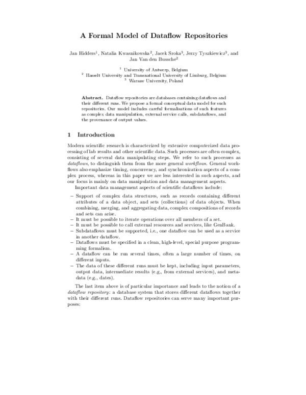 (PDF) A Formal Model of Dataflow Repositories