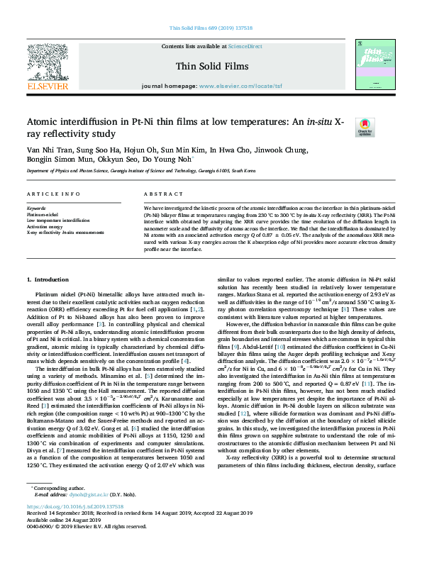 (PDF) Atomic interdiffusion in Pt-Ni thin films at low temperatures: An ...