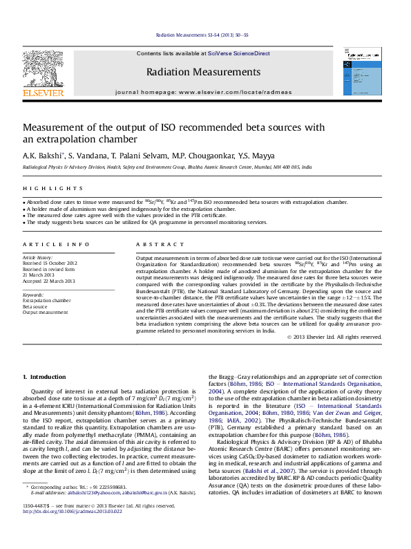 (PDF) Measurement of the output of ISO recommended beta sources with an ...