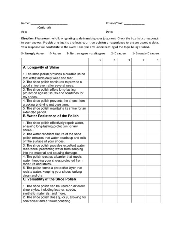 (PDF) Evaluation Questionnaire- Shoe Polish Efficacy