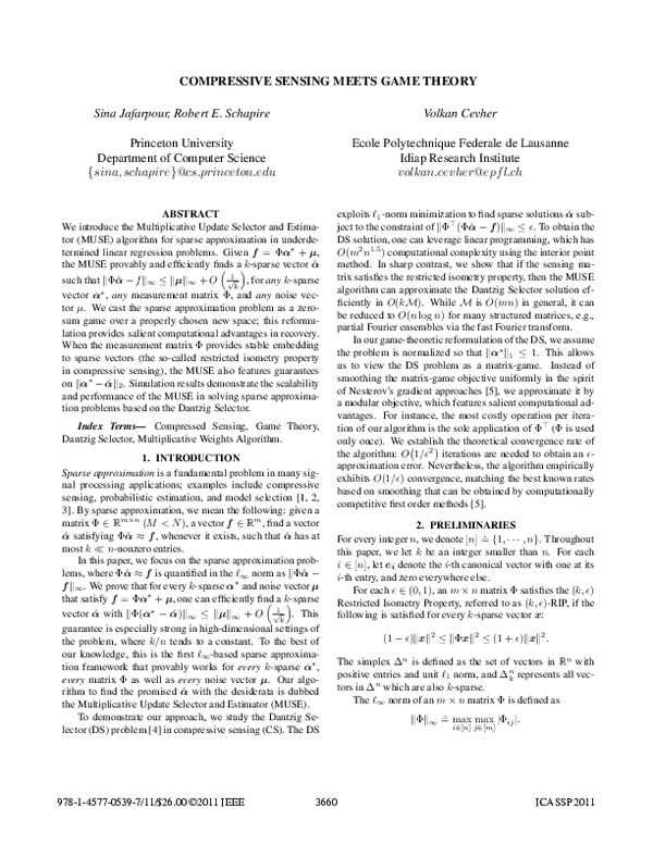 (PDF) Compressive sensing meets game theory