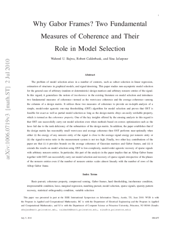 (PDF) Why Gabor frames? Two fundamental measures of coherence and their ...