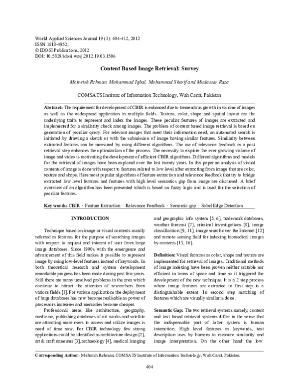 Pdf Content Based Image Retrieval Survey