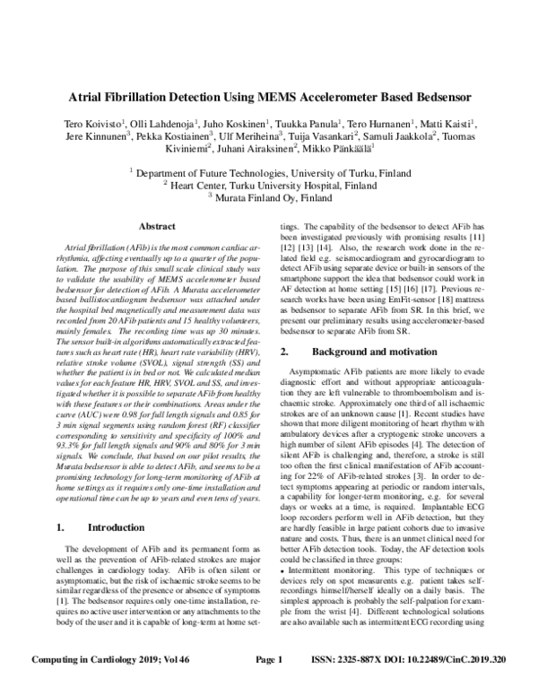 (PDF) MEMS Accelerometer Bedsensor for Atrial Fibrillation Detection