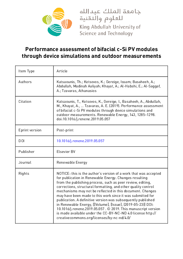 (PDF) Performance assessment of bifacial c-Si PV modules through device simulations and outdoor ...
