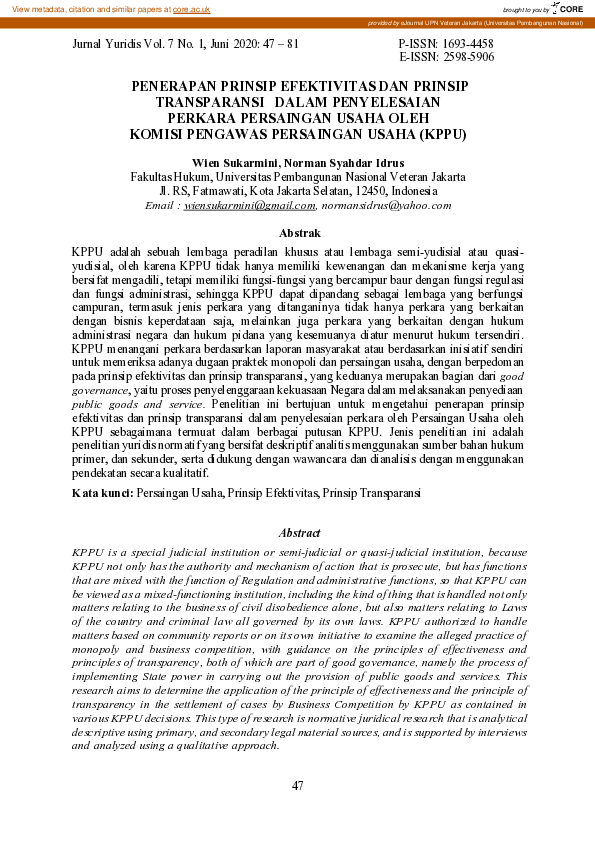 (PDF) Penerapan Prinsip Efektivitas Dan Prinsip Transparansi Dalam Penyelesaian Perkara ...