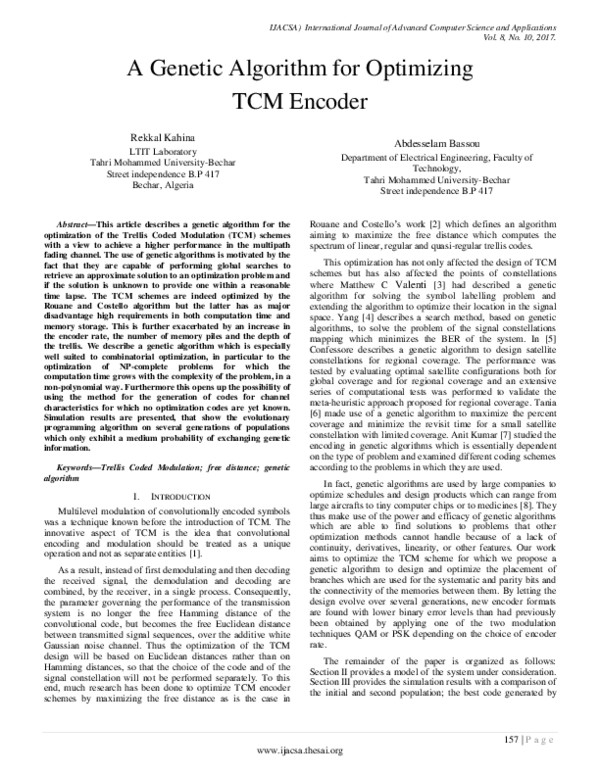 (PDF) Genetic Algorithm for TCM Optimization