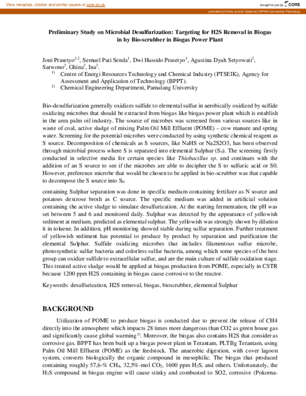 (PDF) Preliminary Study on Microbial Desulfurization: Targeting H2S ...