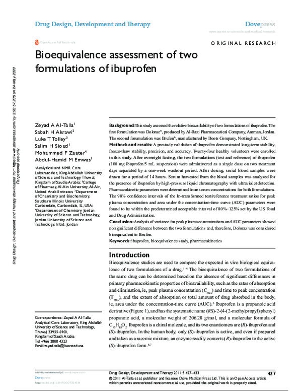 (PDF) Bioequivalence assessment of two formulations of ibuprofen