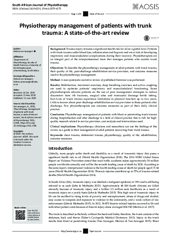 (PDF) Physiotherapy management of patients with trunk trauma: A state ...