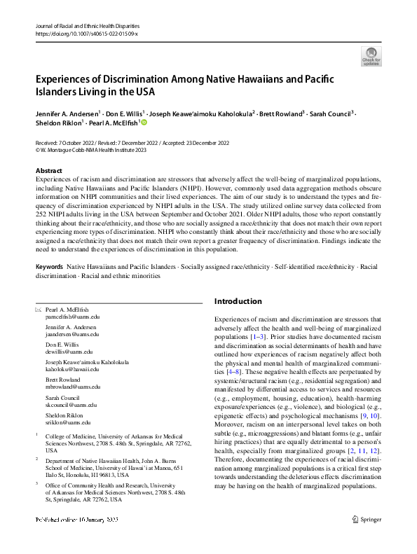 (PDF) Experiences of Discrimination Among Native Hawaiians and Pacific ...