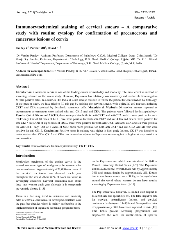 (PDF) Immunocytochemical staining of cervical smears – A comparative ...