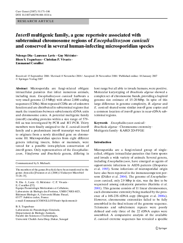 (PDF) InterB multigenic family, a gene repertoire associated with ...