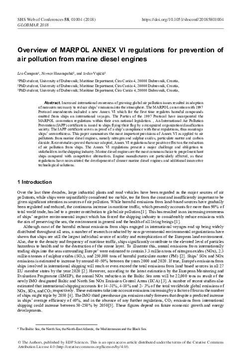 (PDF) Overview of MARPOL ANNEX VI regulations for prevention of air pollution from marine diesel ...