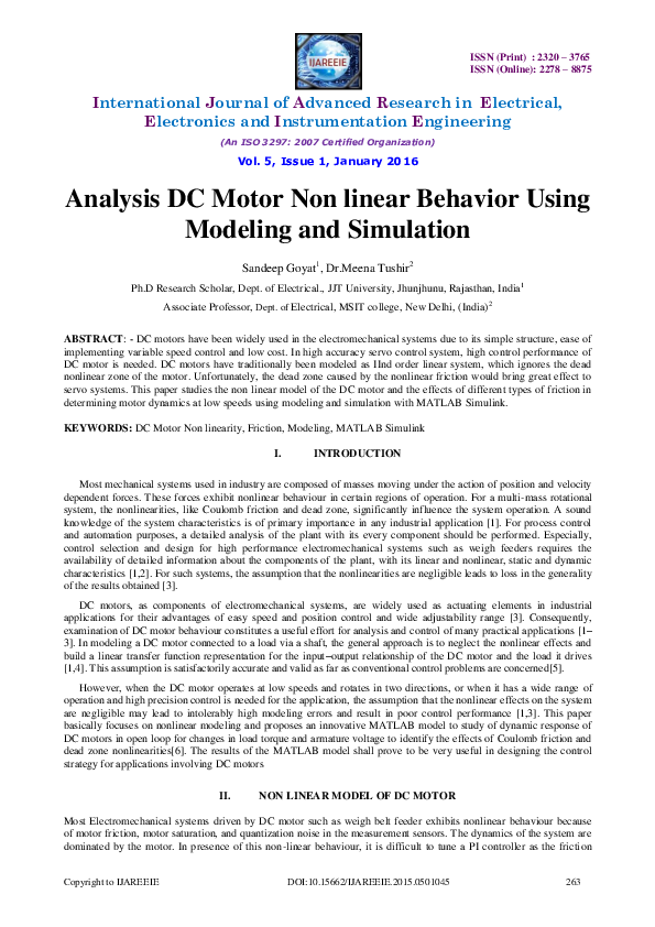 Pdf Analysis Dc Motor Non Linear Behavior Using Modeling And Simulation