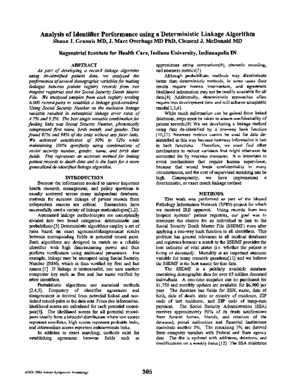 (PDF) Analysis of identifier performance using a deterministic linkage ...
