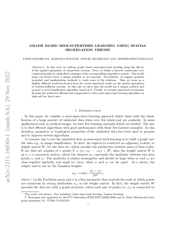 (PDF) Graph Based Semi-supervised Learning Using Spatial Segregation Theory
