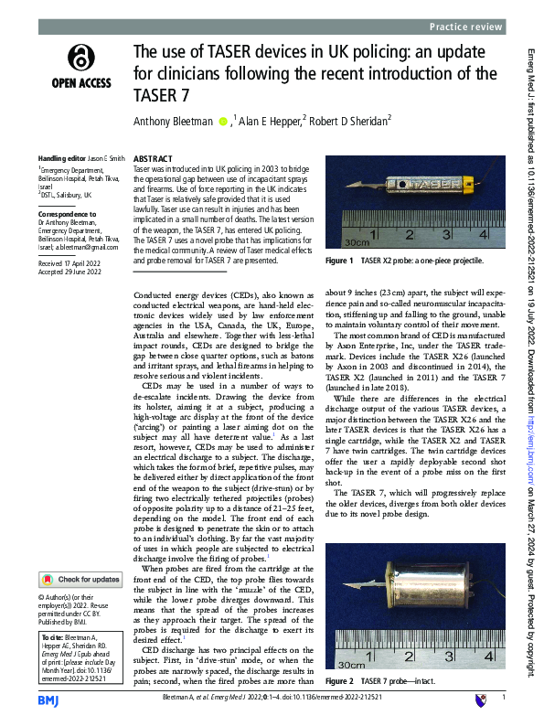 (PDF) The use of TASER devices in UK policing: an update for clinicians following the recent ...