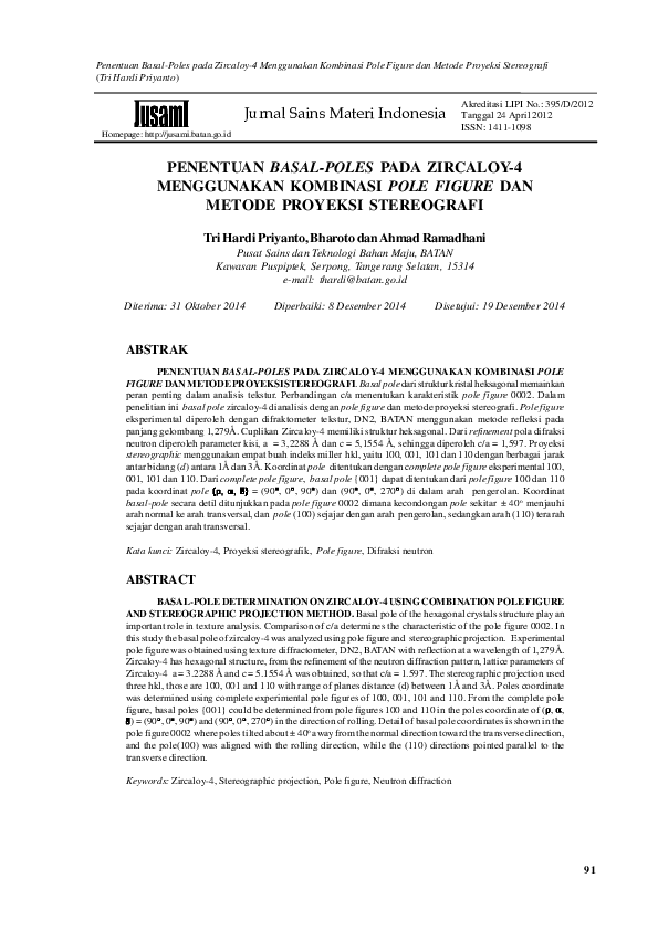 (PDF) Penentuan Basal-Poles Pada ZIRCALOY-4 Menggunakan Kombinasi Pole ...