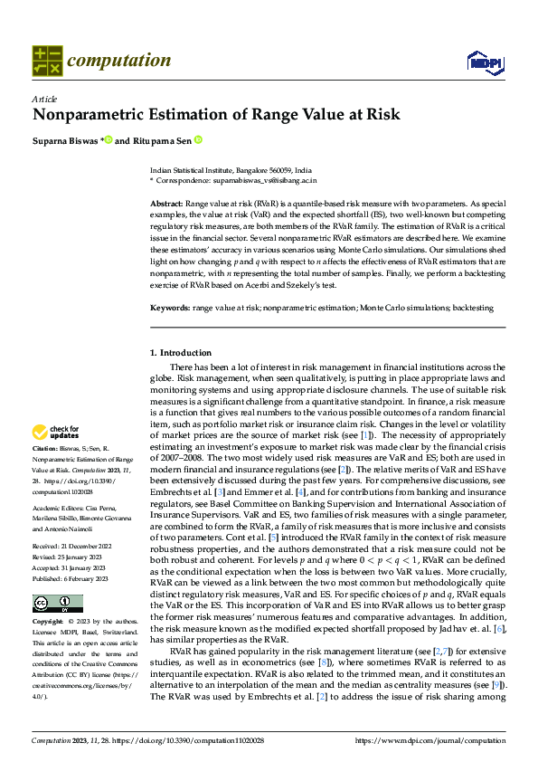 (PDF) Nonparametric Estimation of Range Value at Risk