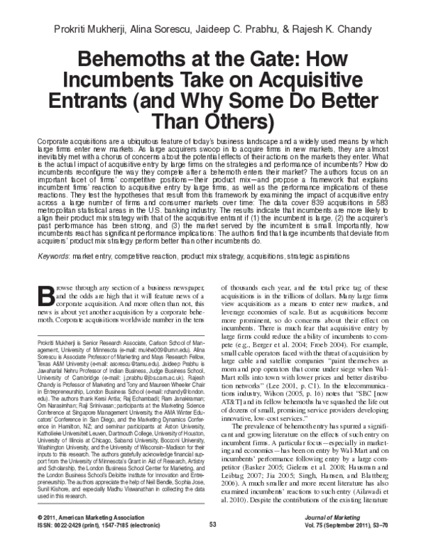 (PDF) Behemoths at the Gate: How Incumbents Take on Acquisitive ...