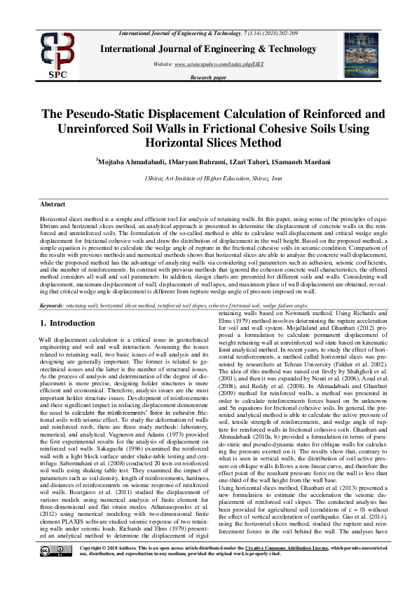 (PDF) The Peseudo-Static Displacement Calculation of Reinforced and Unreinforced Soil Walls in ...