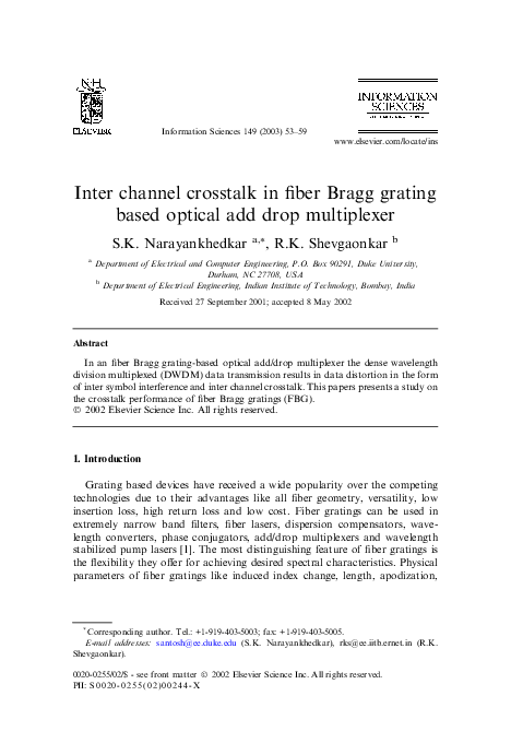 (PDF) Inter channel crosstalk in fiber Bragg grating based optical add drop multiplexer