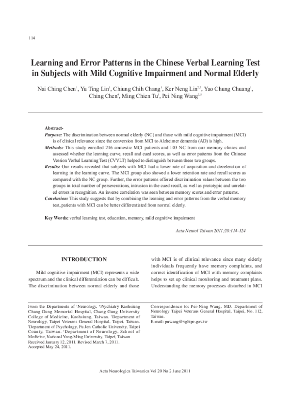 (PDF) Learning and error patterns in the Chinese Verbal Learning Test ...