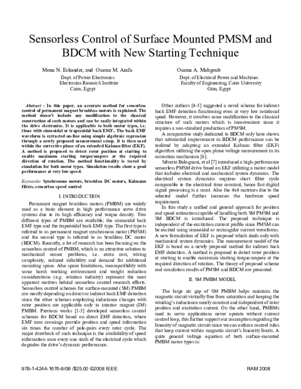 (PDF) Sensorless Control of Surface Mounted PMSM and BDCM with New ...
